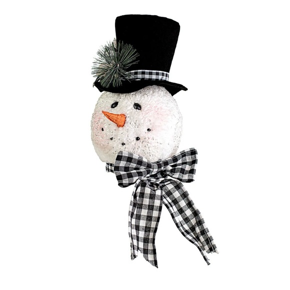 Accents | Festive 12 Snowman Head With Black And White Plaid Bow | Poshmark